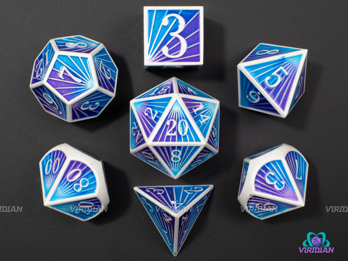 Ranni's Rays | Purple and Blue Ray Striped Style | Metal Dice Set (7 ...
