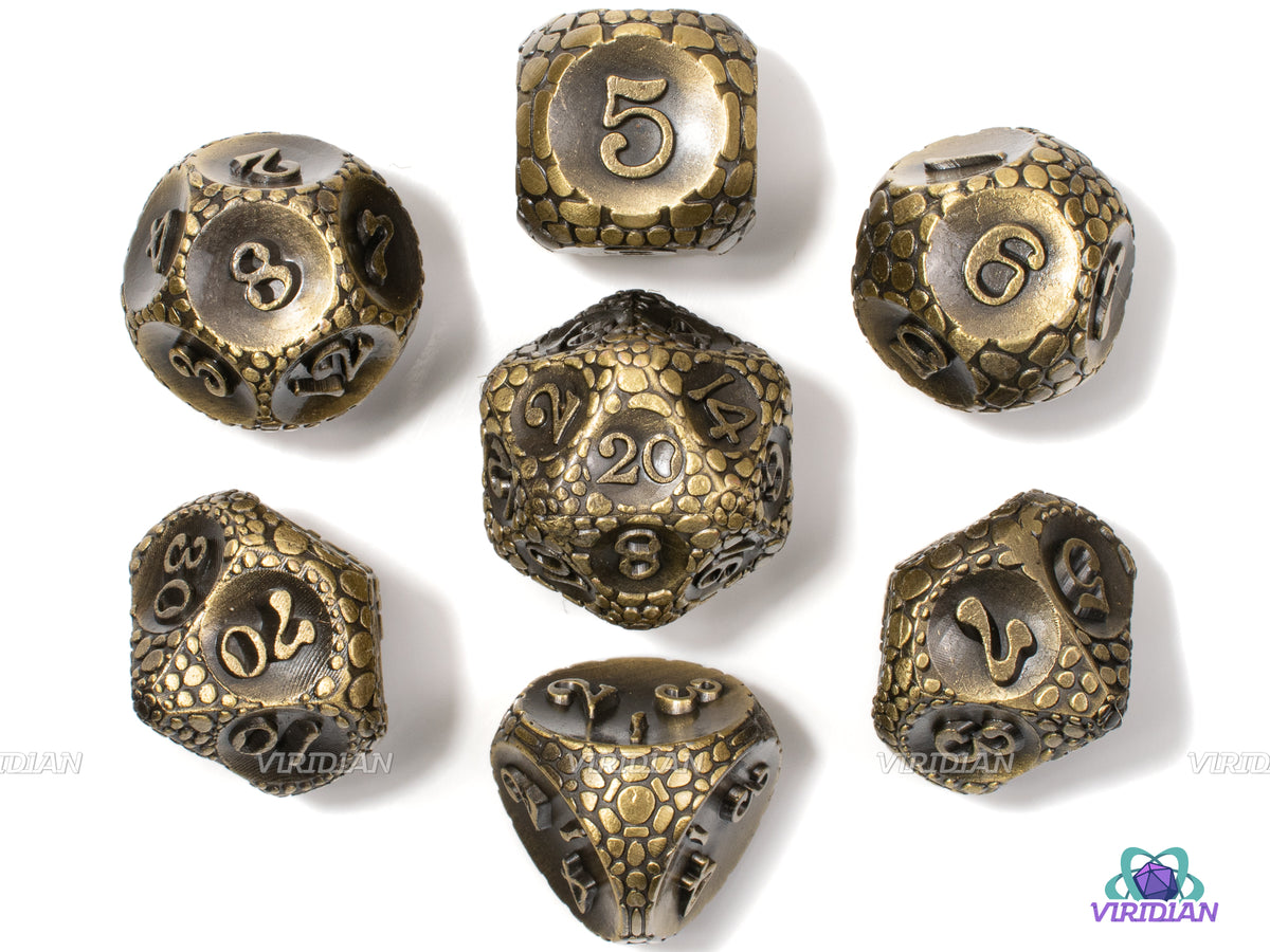 Stone Golem | Bronze Dull-Gold Rock Design | Metal Polyhedral Dice Set ...