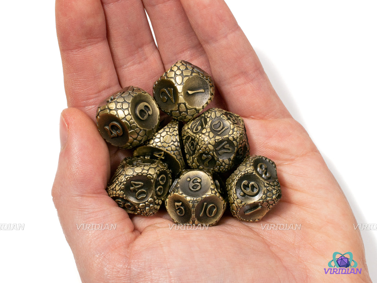 Stone Golem | Bronze Dull-Gold Rock Design | Metal Polyhedral Dice Set ...