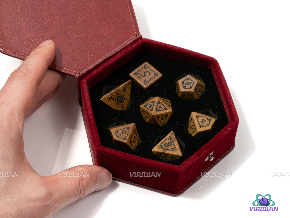 Retro Brown Marble | Real Gemstone Dice Set (7) | Ornate Engravings ...