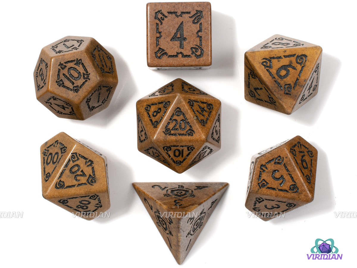 Retro Brown Marble | Real Gemstone Dice Set (7) | Ornate Engravings ...