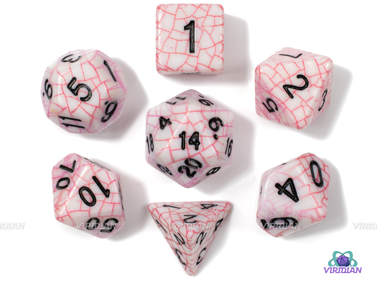Shattered Ruby | Matte White and Red Grid Design | Acrylic Dice Set (7 ...