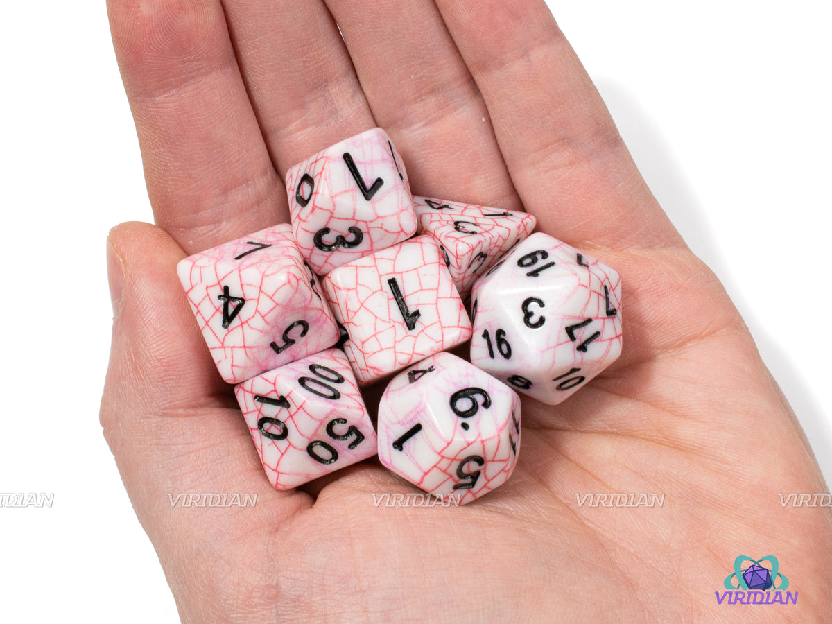 Shattered Ruby | Matte White and Red Grid Design | Acrylic Dice Set (7 ...