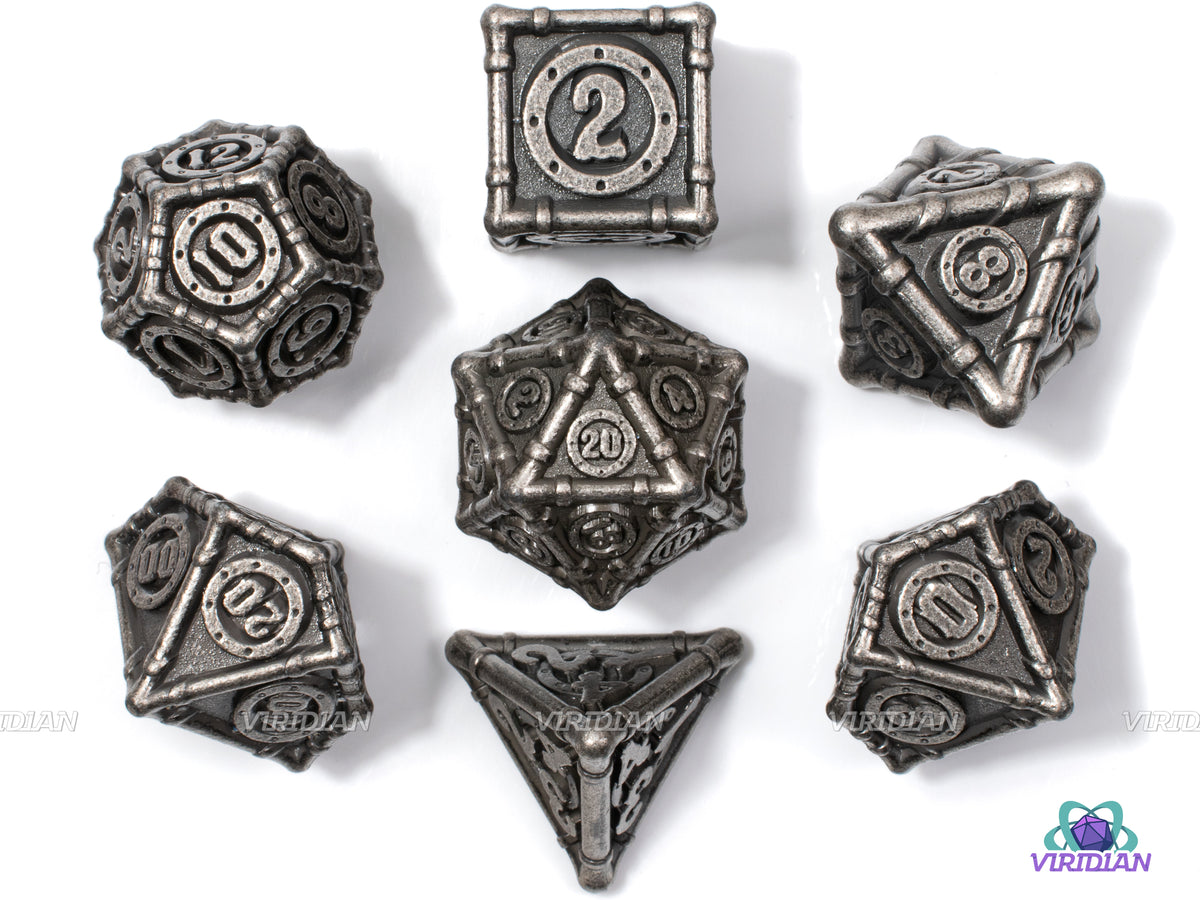 Apollo Square | Distressed Silver Pipe Design | Metal Dice Set (7 ...