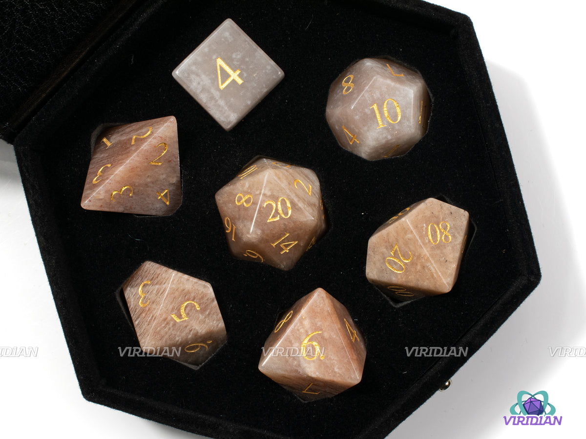 Pink Moonstone | Taupe, Mellow Whitish Pink | Real Gemstone Dice Set ...