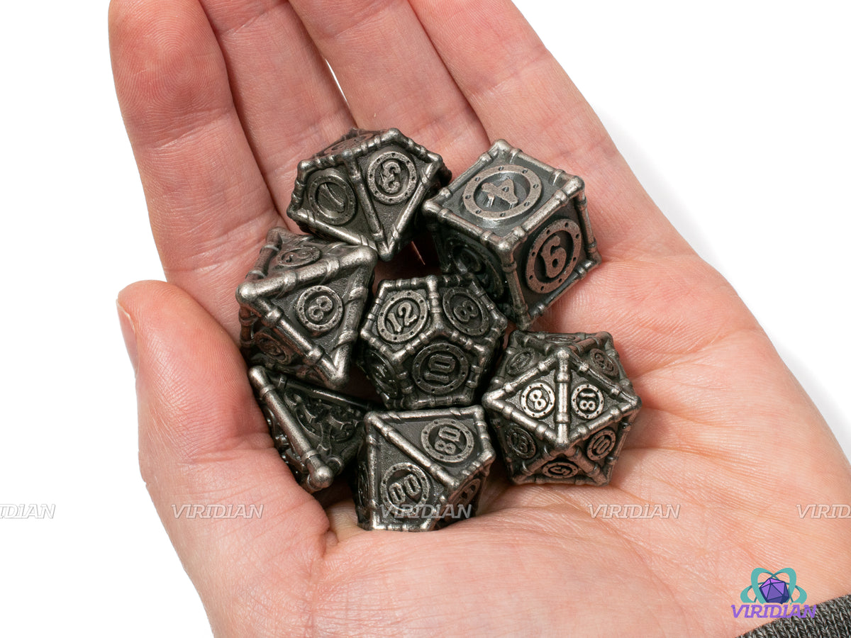Apollo Square | Distressed Silver Pipe Design | Metal Dice Set (7 ...