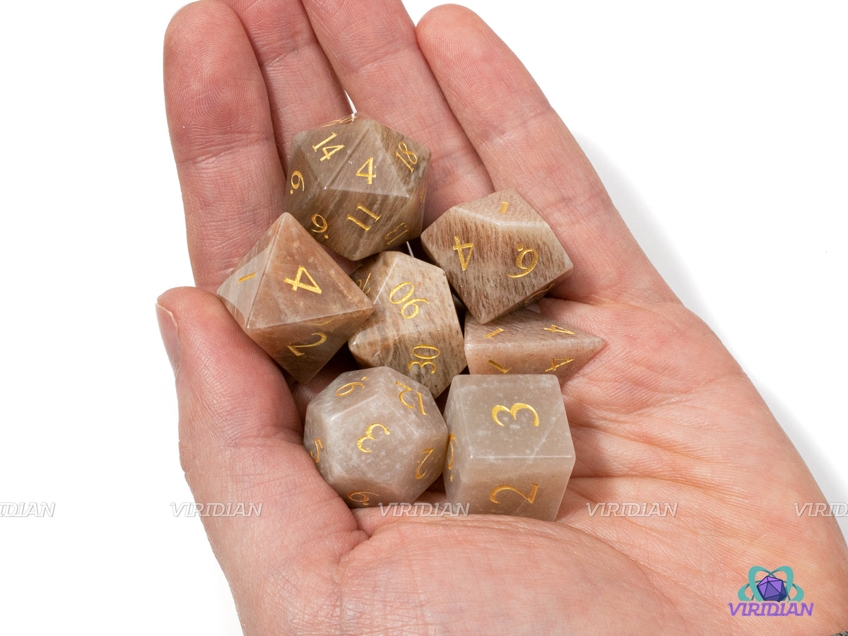 Pink Moonstone | Taupe, Mellow Whitish Pink | Real Gemstone Dice Set ...