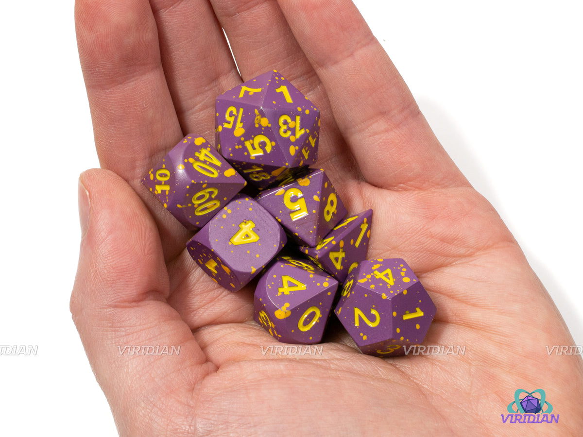 Somewhat Radical! | Purple, Light Orange Speckle Splatter Metal Dice S ...
