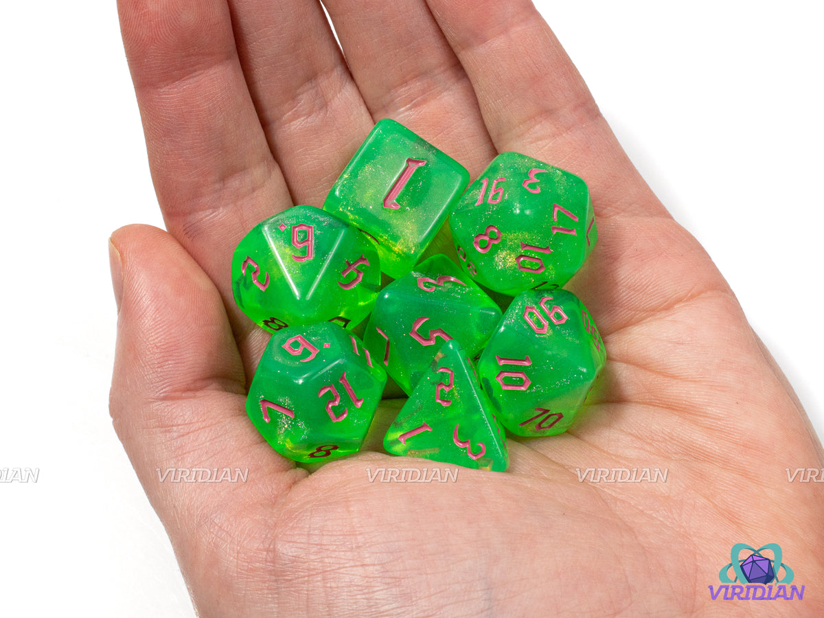 Radioactive | Green and Purple with Glitter Acrylic Dice Set (7) | Dun ...
