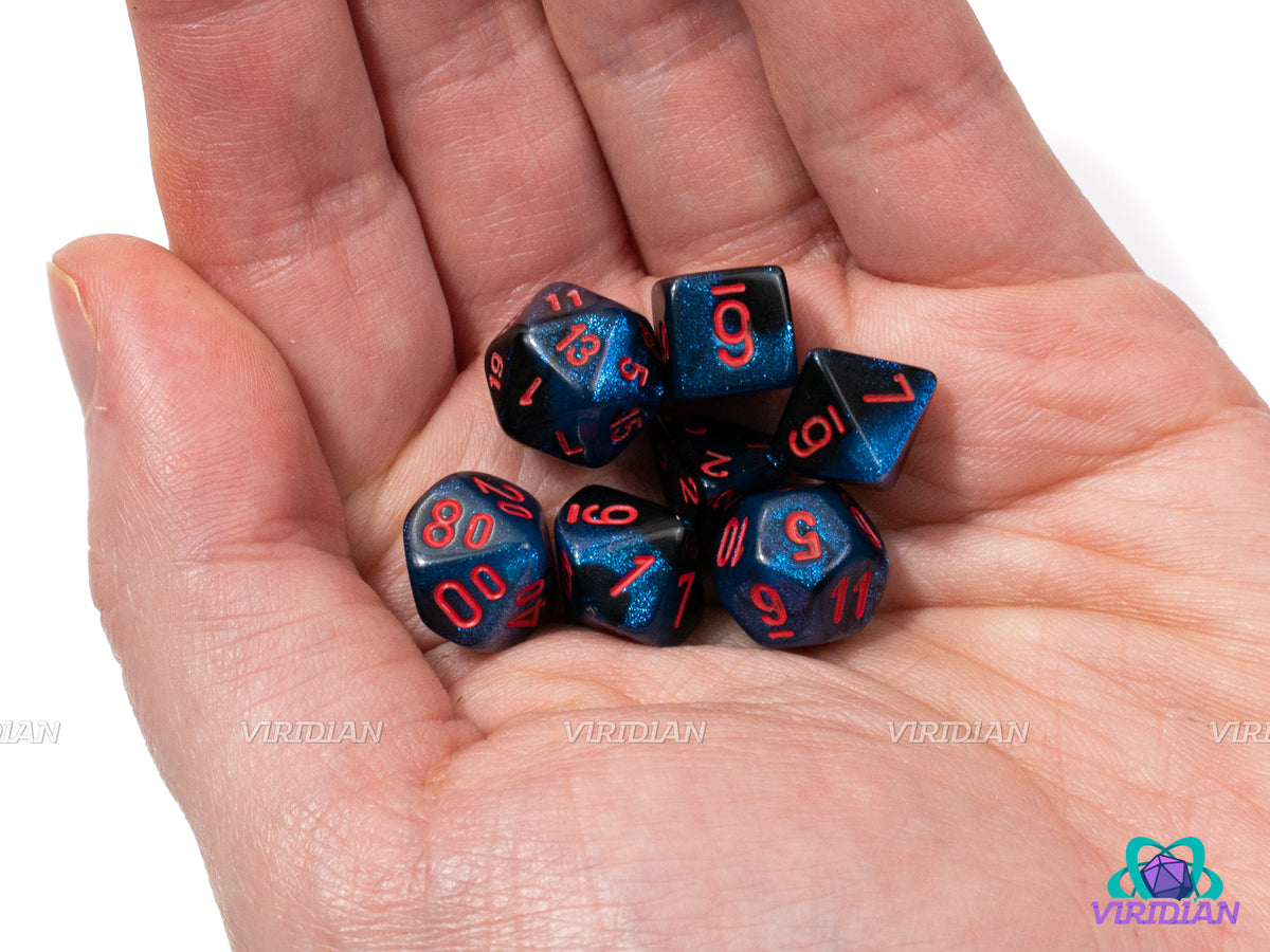 Mini Gemini Black-Starlight & Red | Glittery Black and Blue Swirls | 1 – Viridian Dice