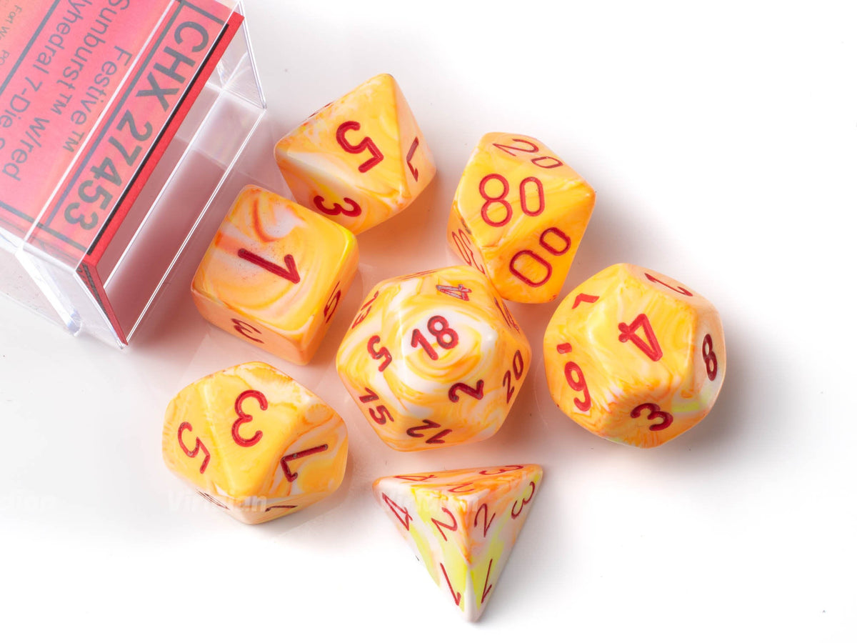 Festive Sunburst & Red | Tan and Orange | Chessex Dice Set (7 ...