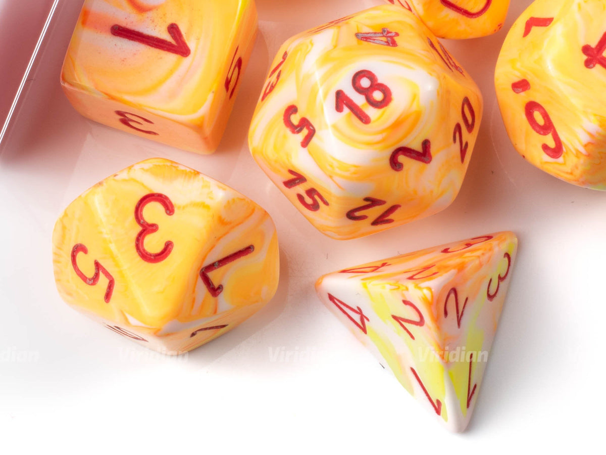 Festive Sunburst & Red | Tan and Orange | Chessex Dice Set (7 ...