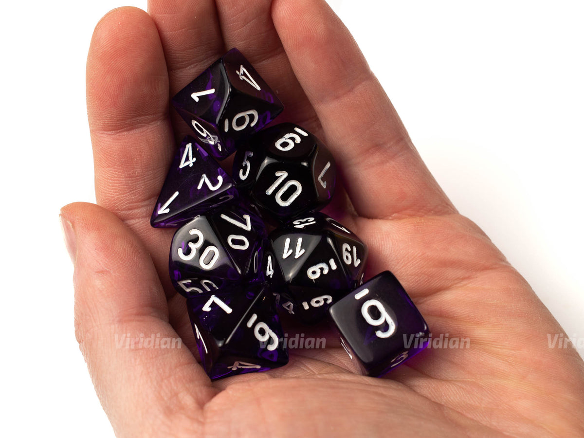Translucent Purple & White | Chessex Dice Set (7) – Viridian Dice