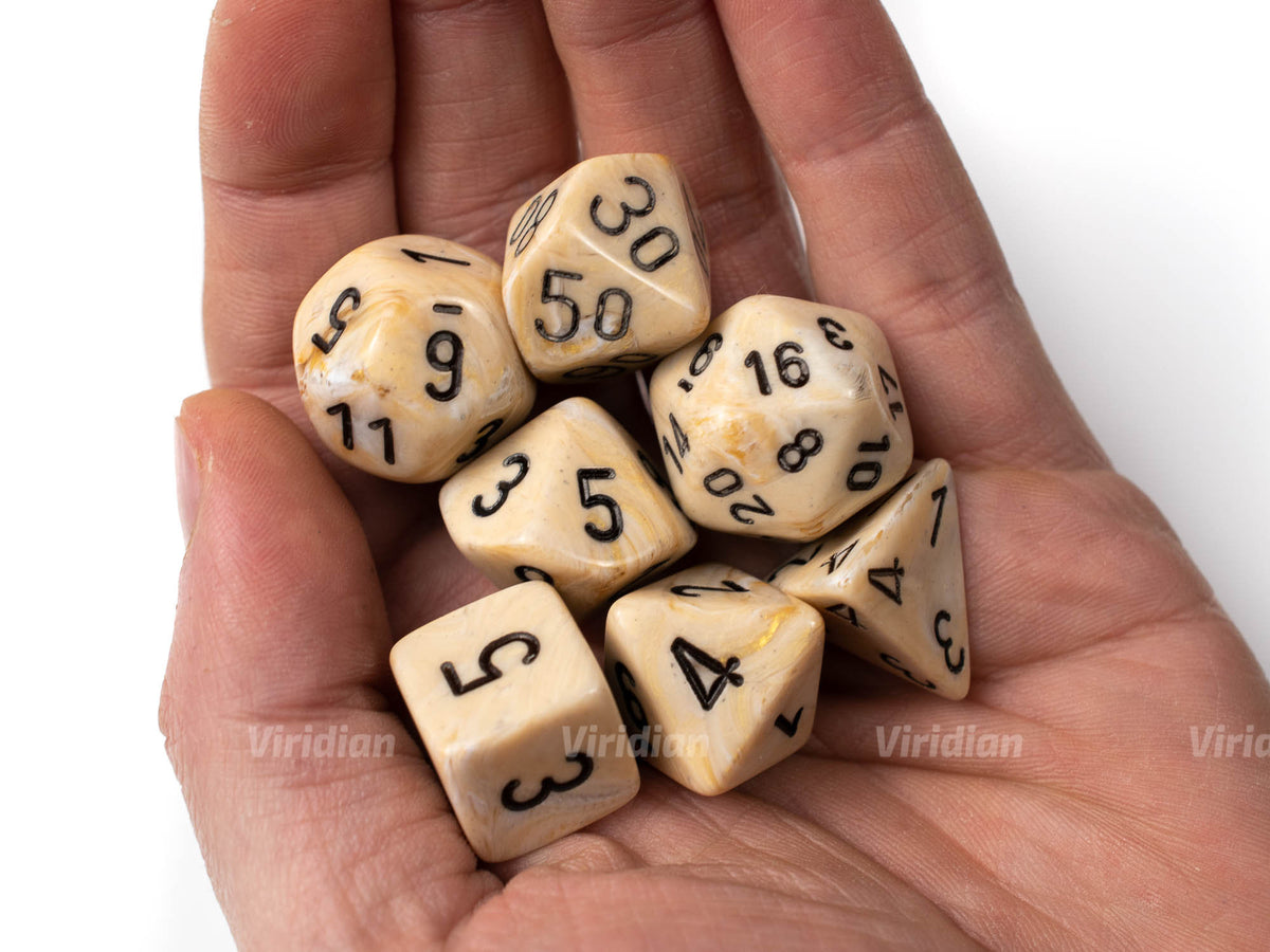 Marble Ivory & Black | Chessex Dice Set (7) – Viridian Dice