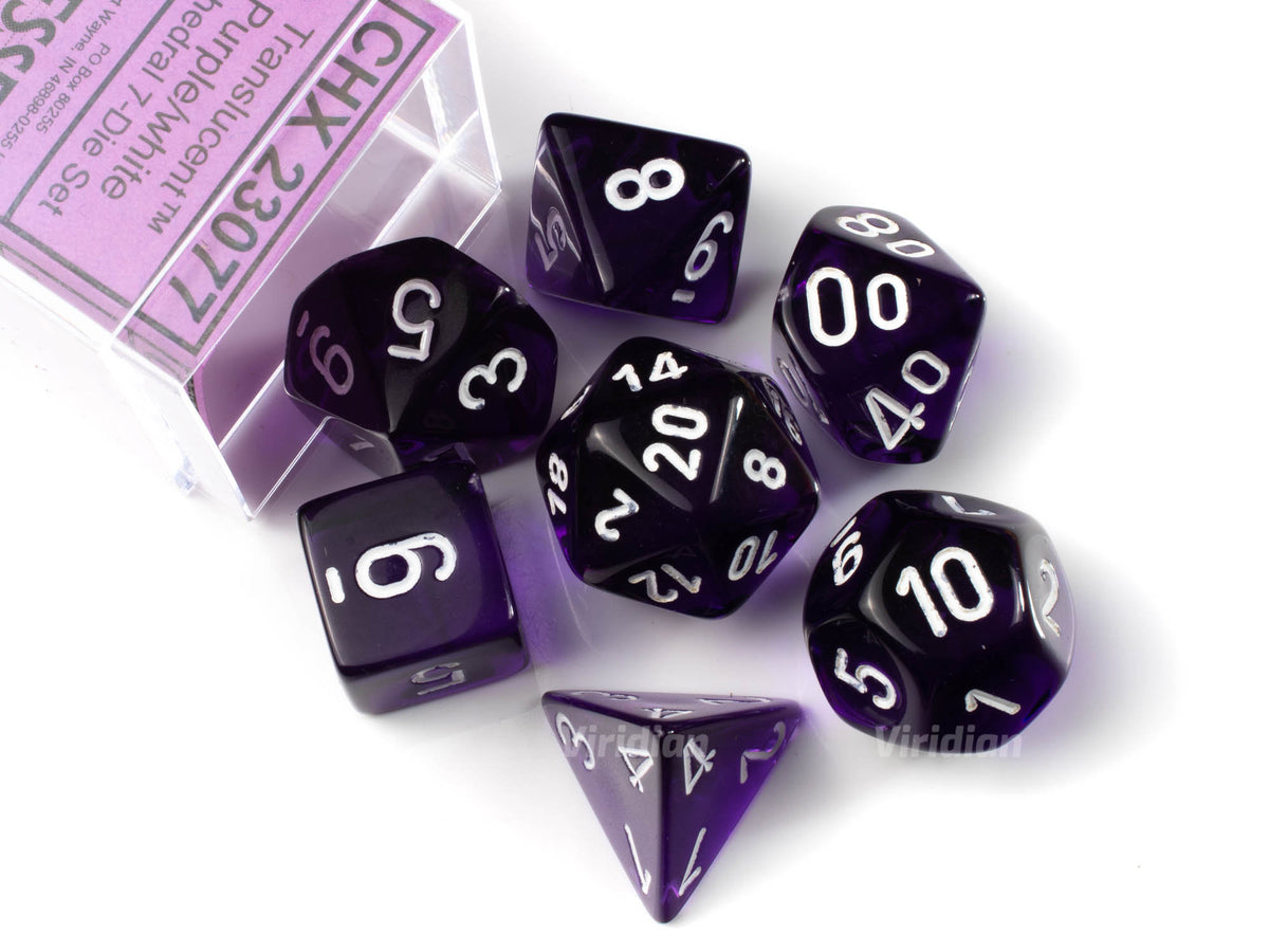 Translucent Purple & White | Chessex Dice Set (7) – Viridian Dice