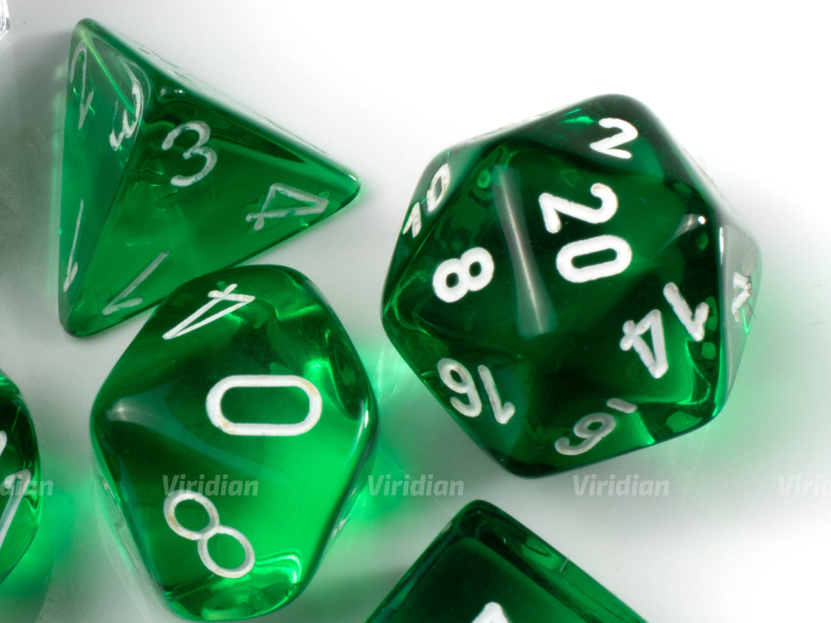 Translucent Green & White | Chessex Dice Set (7) – Viridian Dice