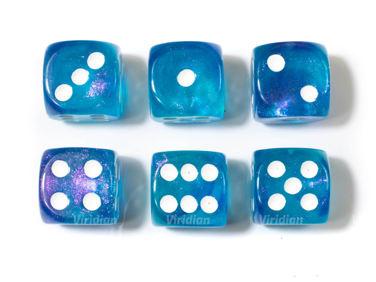 Pipped D6s | Glittery Set of (6) D6s | Green Blue Brown Applesauce Tea ...
