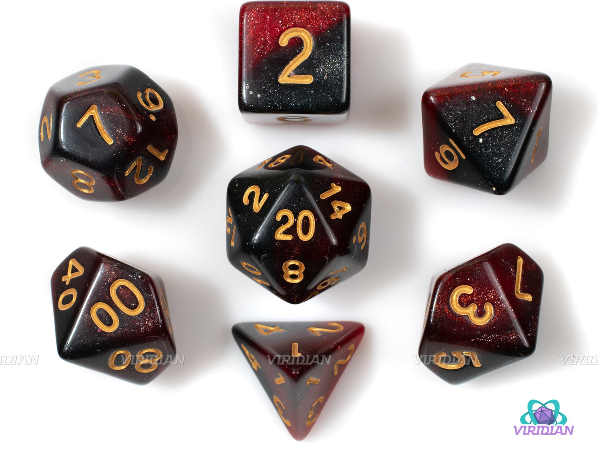 Red Obsidian | Red, Black, Gold Glitter Acrylic Dice Set (7) | Dungeon ...