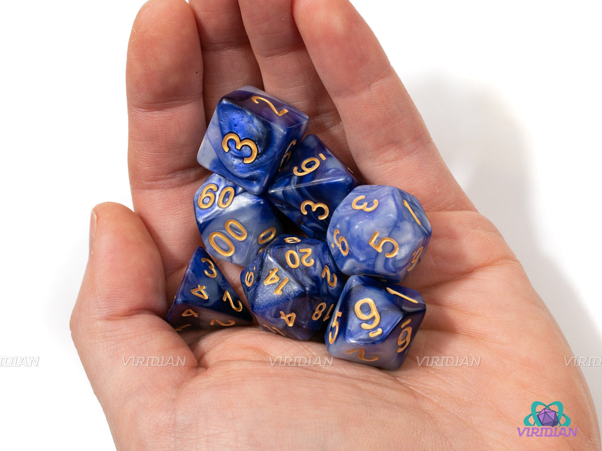 Indigo Storm | Deep Blue & White Swirled Acrylic Dice Set (7) | Dungeo ...