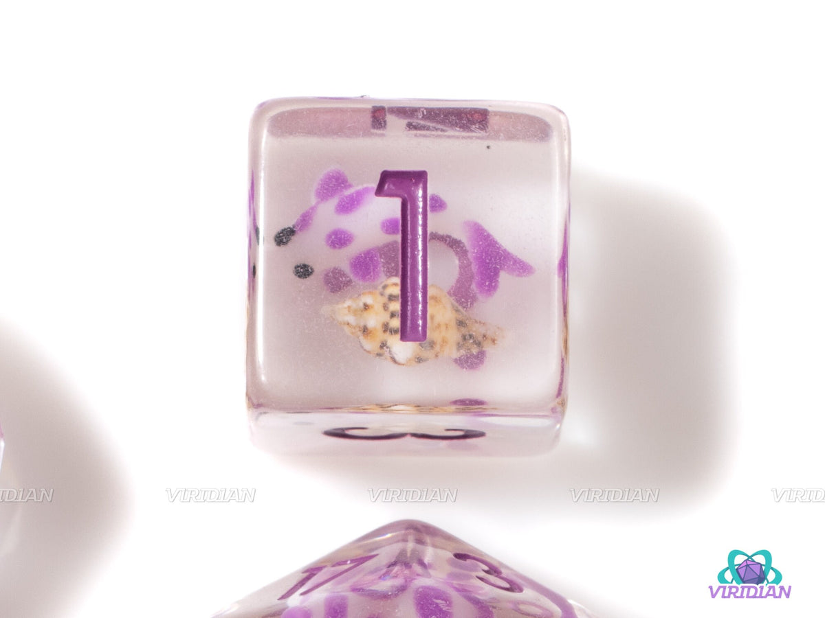 Purple Koi | Fish & Conch Shell Inside Clear Resin Dice Set (7 ...